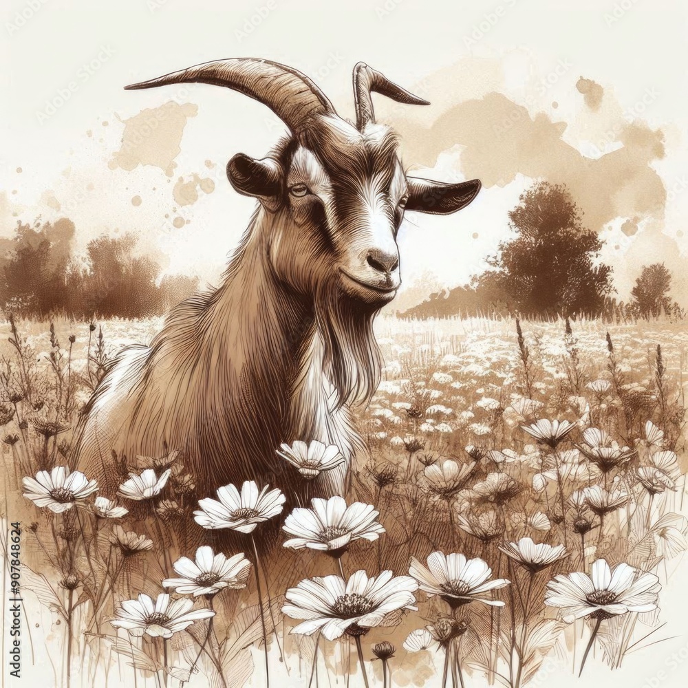 Cow on a farm hand drawin watercolor illustrations, cow, goats, cattle ...