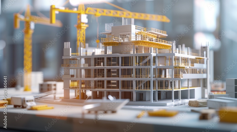 Generate a photo realistic image of a construction project displaying ...