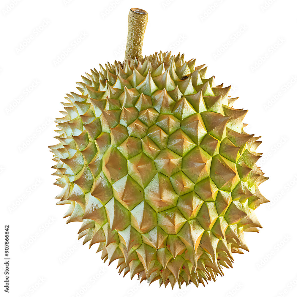 Fresh durian fruit with spiky husk . Detailed textures isolated on ...