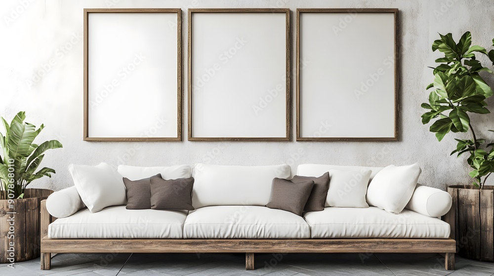 Frames for artworks in interior design. Modern rustic style interior ...