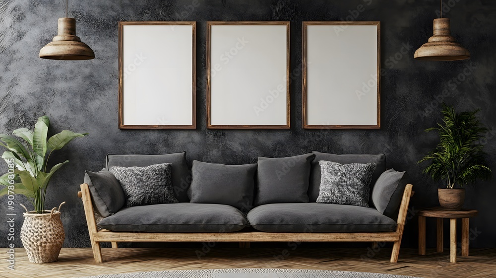 Frames for artworks in interior design. Modern rustic style interior ...