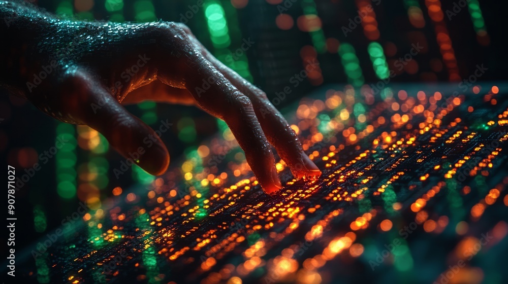 High-resolution image of a hacker's hand reaching for a laptop against ...