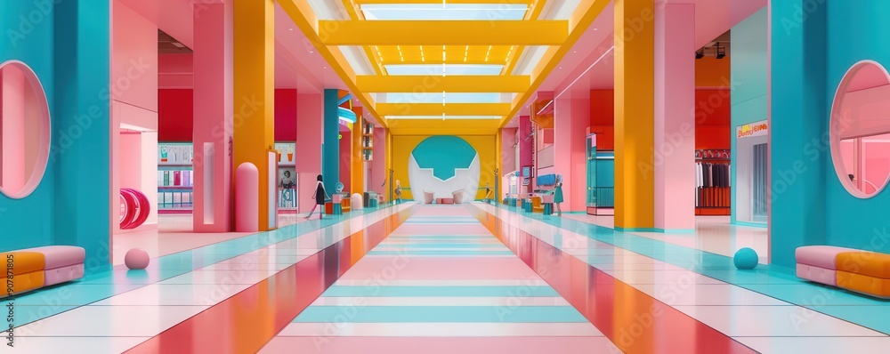 A 90s mall scene with stores selling iconic 90s fashion and gadgets ...