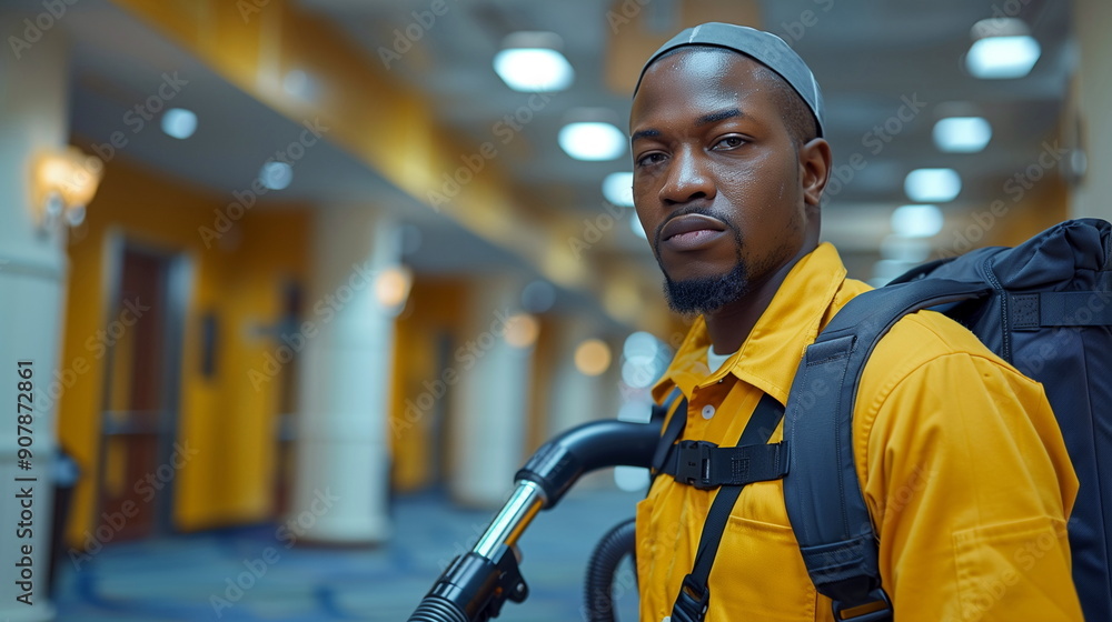Vacuuming the carpeted hallway of a corporate building. Photos of a ...