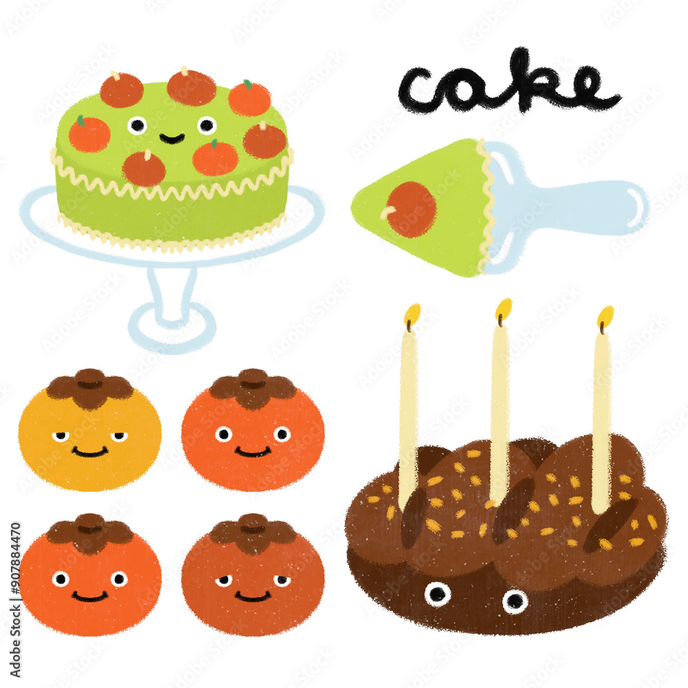 collection of cute cartoonish minimalist bread pastry birthday cakes ...