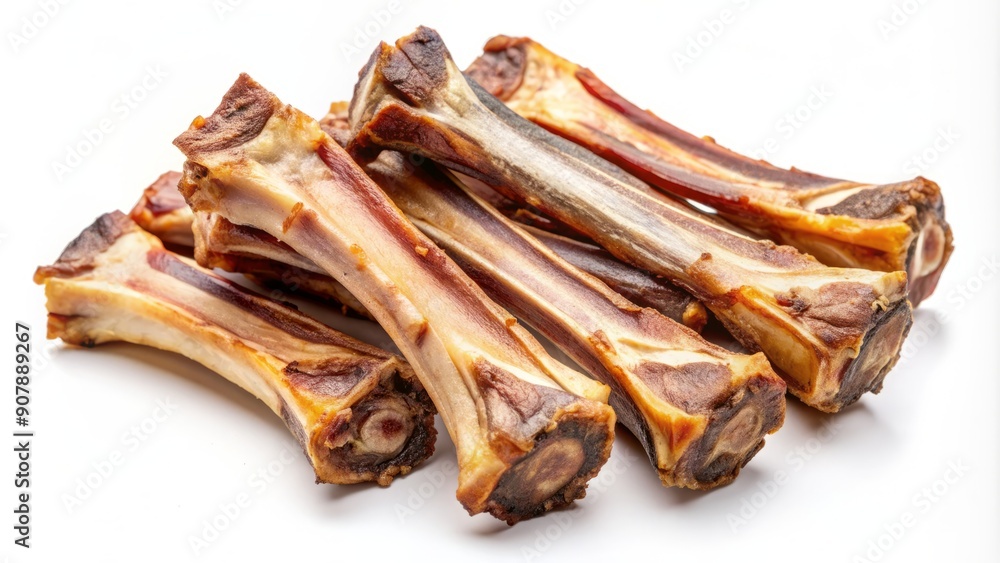 Arrangement of isolated center-cut cattle rib bones on white background ...