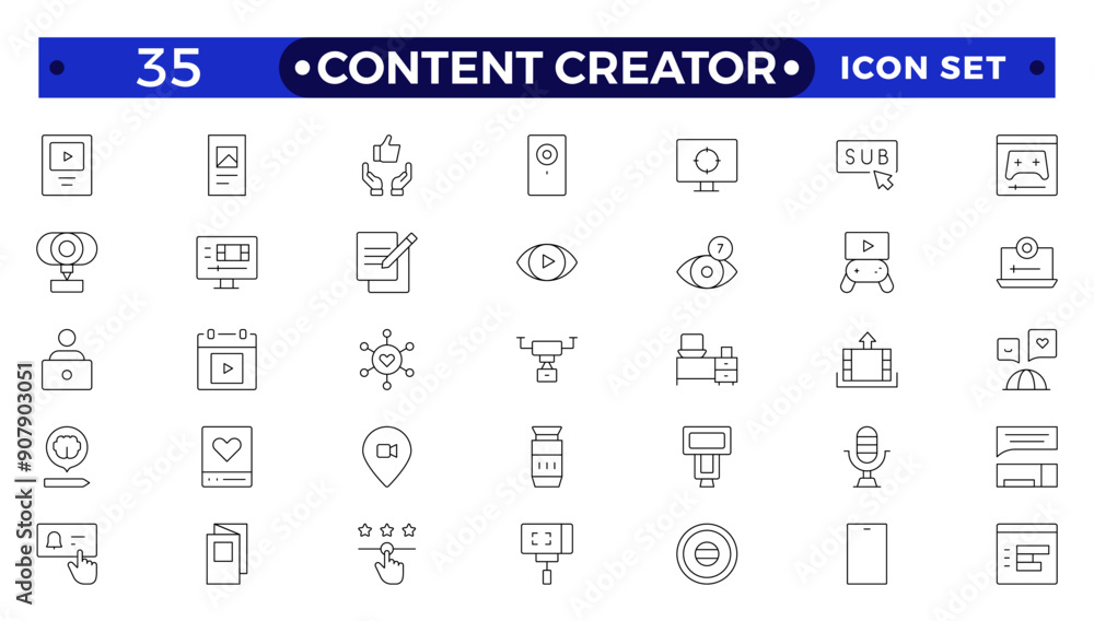 Content creator icon set. Modern thin line style of love social media ...