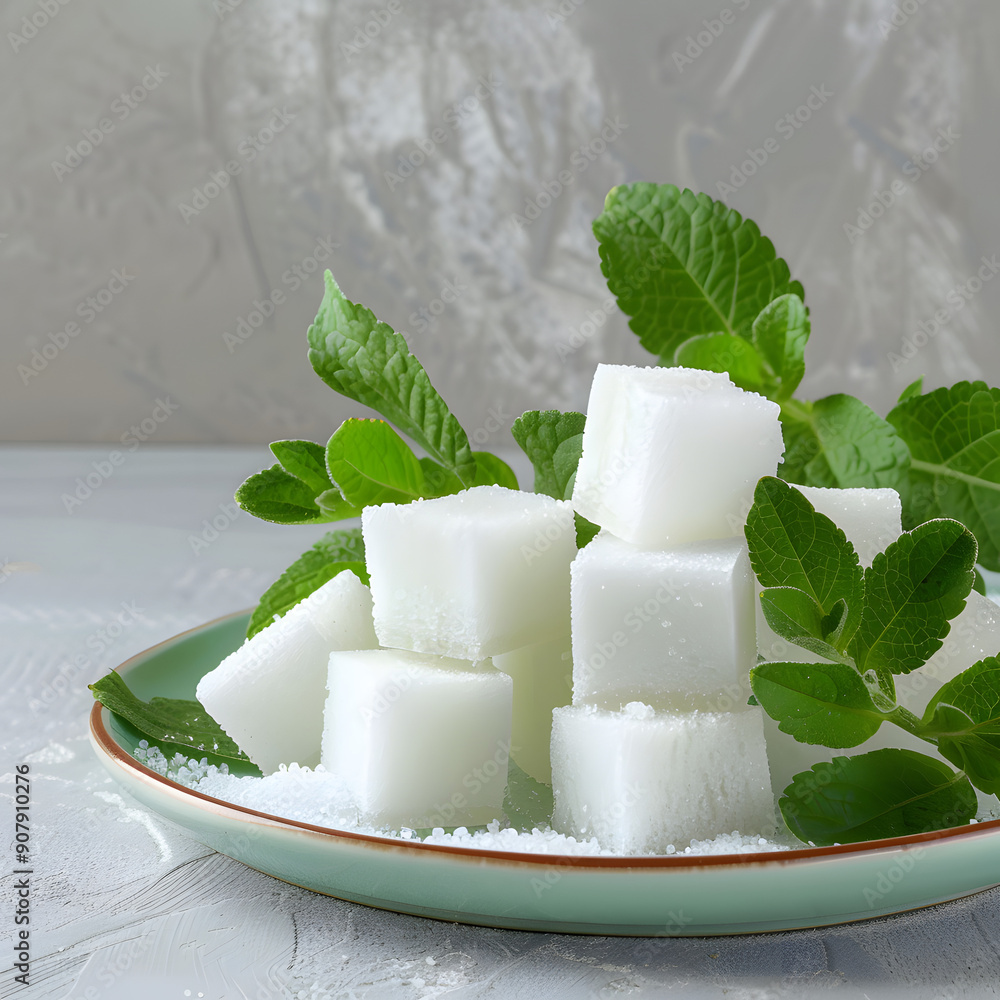 table with stevia and aspartame sweeteners stacked. concept sweeteners ...