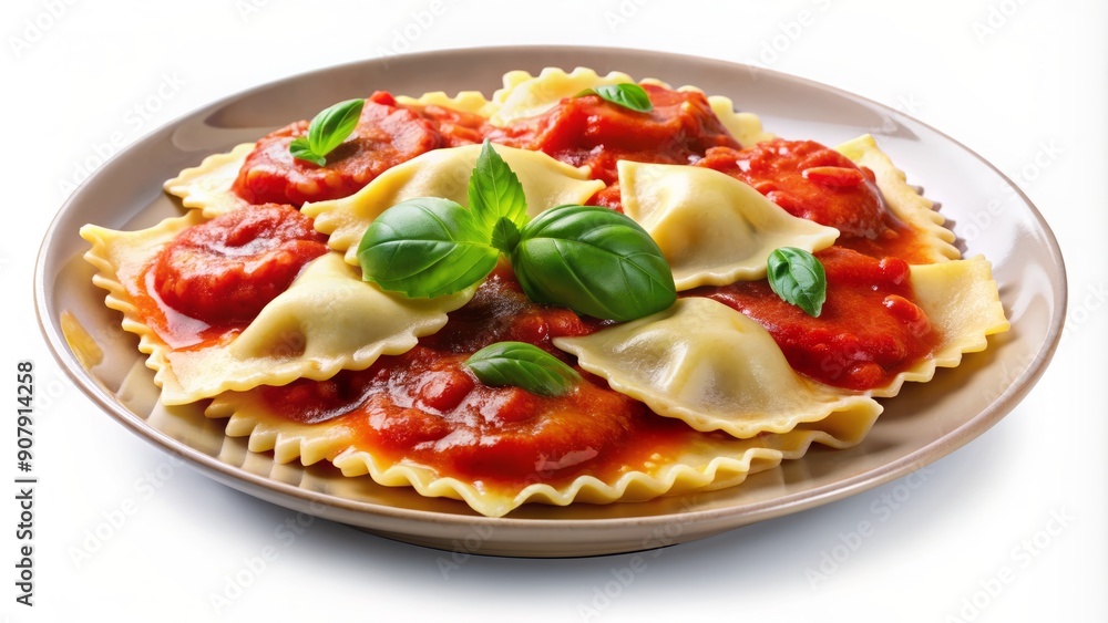 Delicious homemade ravioli smothered in rich tomato sauce and topped ...