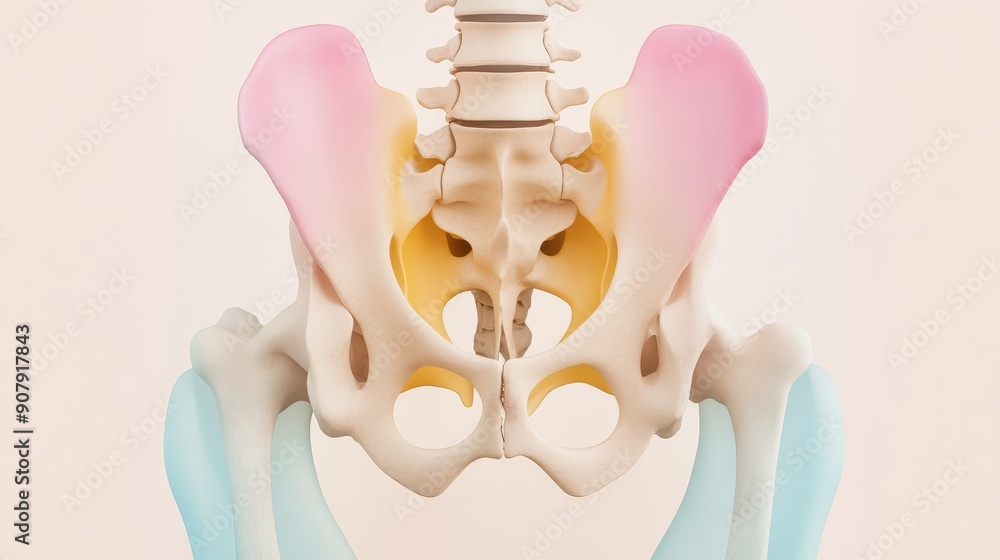 Anatomical illustration of the human pelvic girdle showing detailed hip ...