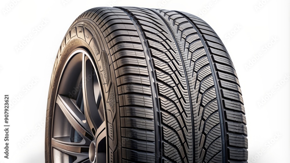 High-quality isolated image of a set of all-season tires on a ...