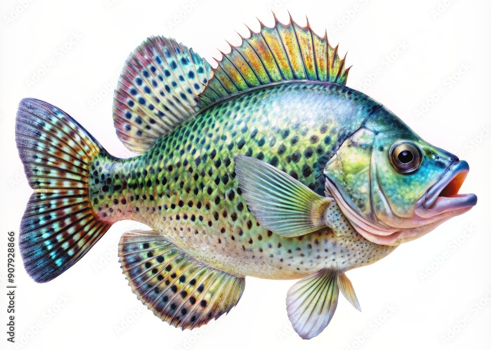 Freshly caught crappie fish with iridescent scales and vibrant fins ...