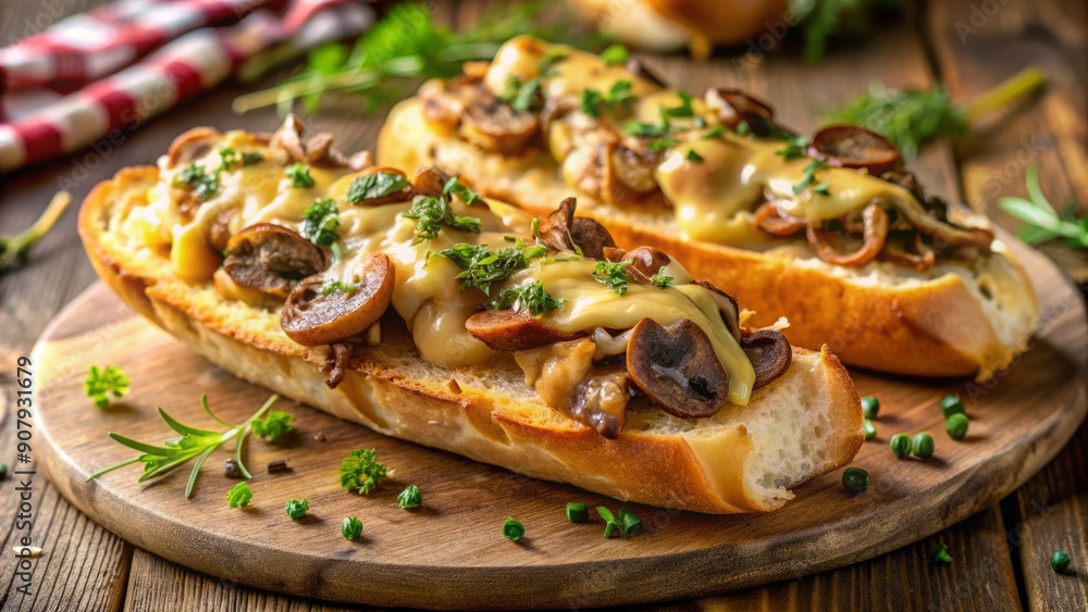 Savory Polish street food Zapiekanka, topped with golden melted cheese ...