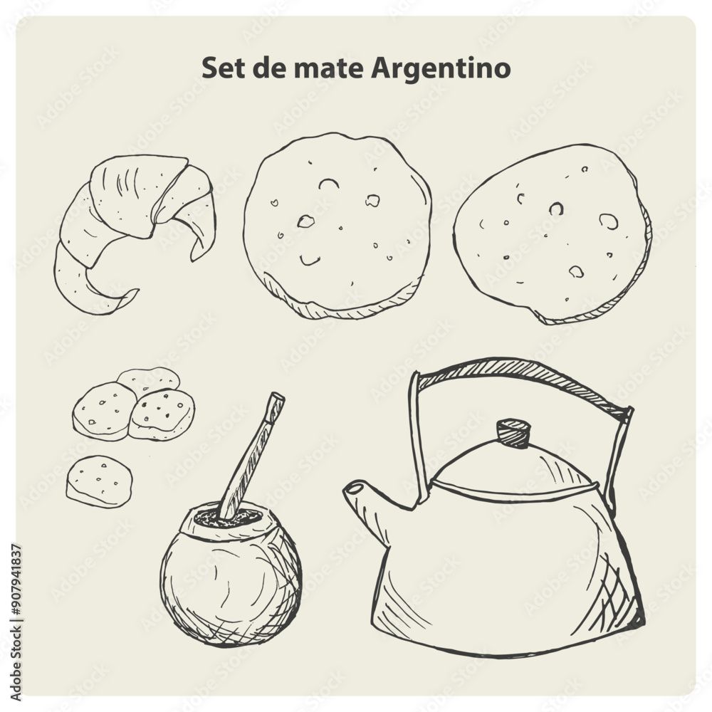 Plantilla de iconos mate argentino biscochitos y torta frita, bombilla ...