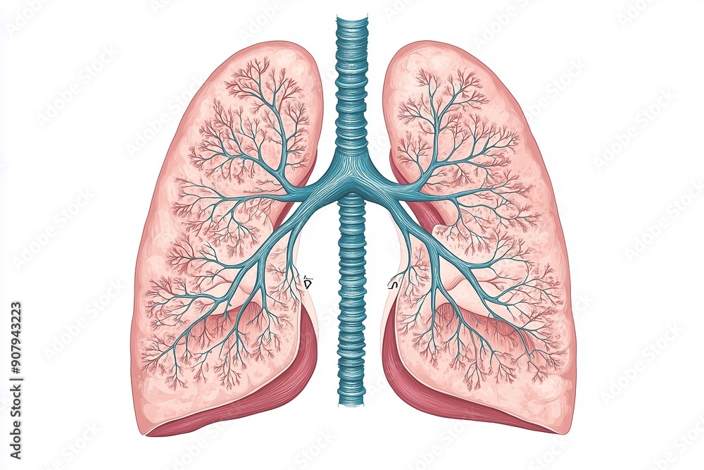 Detailed Digital Illustration of the Human Respiratory System Showing ...