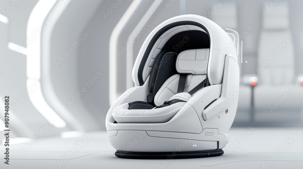 High-tech white recliner set in a sleek, futuristic environment ...