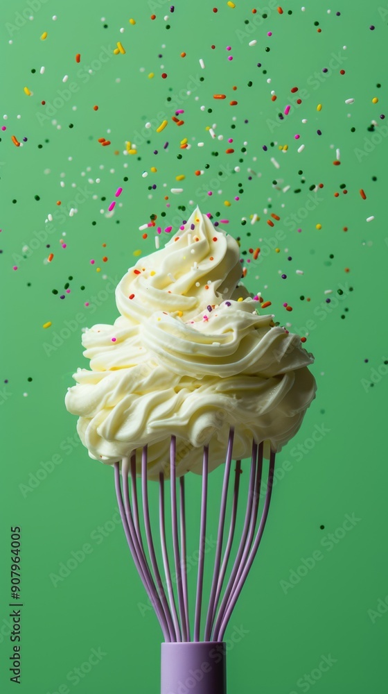 Discovering the art of whipping cream with a purple egg whisk and ...