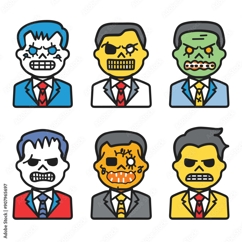 Zombie businessman cartoon characters white background. Professional ...