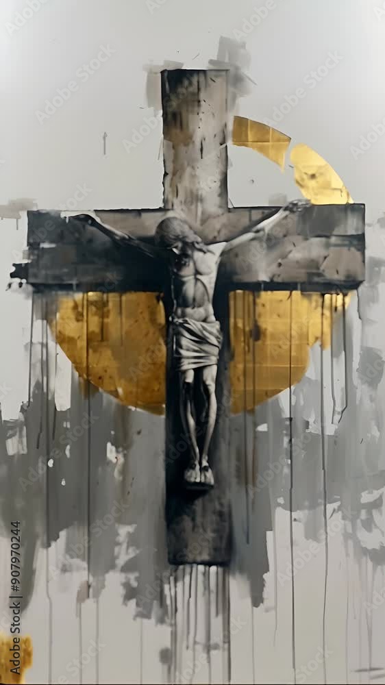 Vertical video of crucifix with grayscale figure of Jesus on cross ...