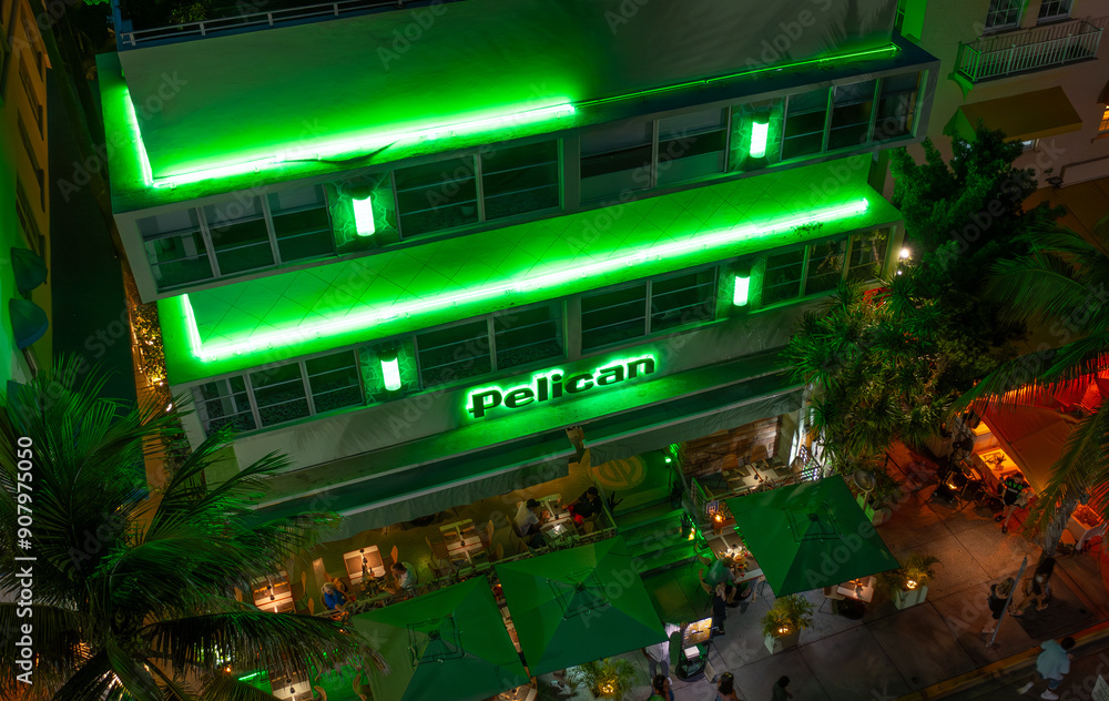 The Pelican Hotel, South Beach Miami, Florida, USA - 7/30/2024: Aerial ...