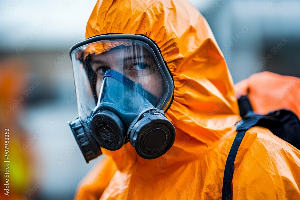 Detailed view of protective gear worn by a pest control technician ...