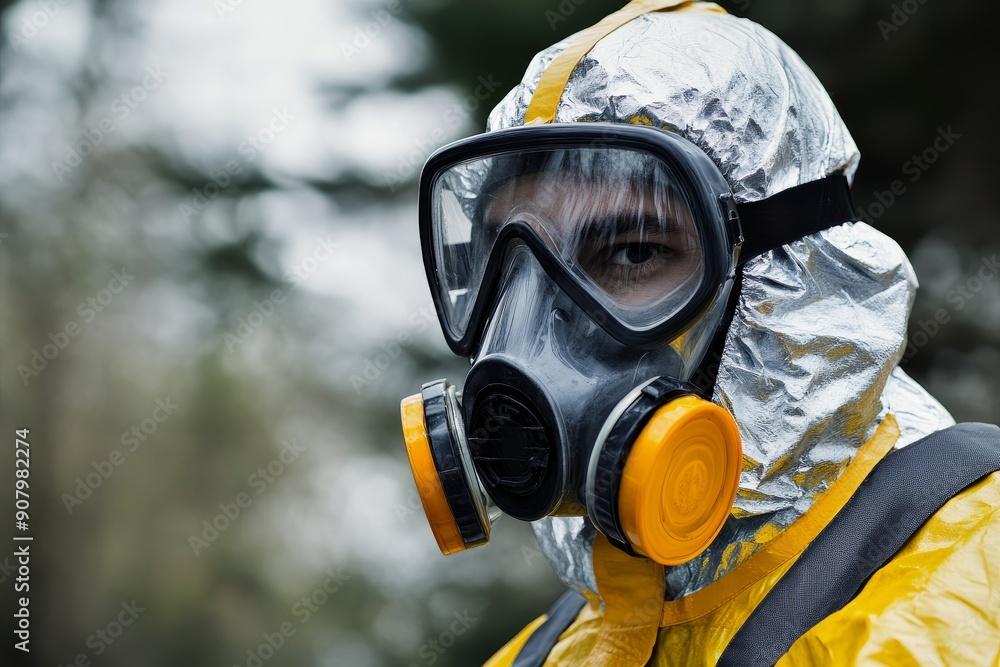 Detailed view of protective gear worn by a pest control technician ...