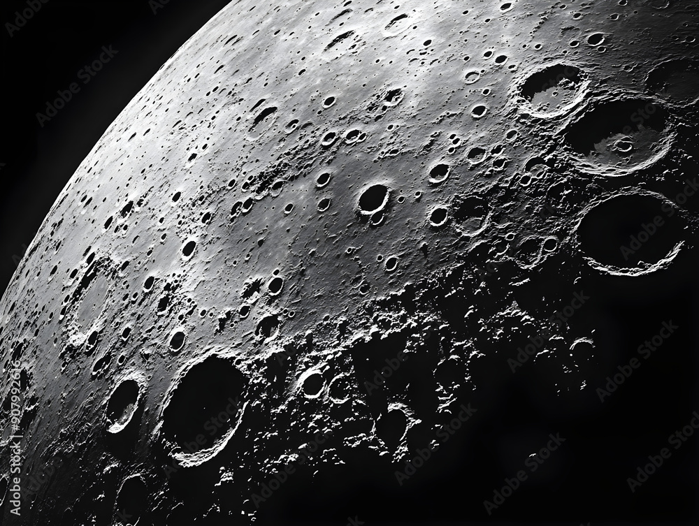 High-Contrast Monochromatic Image of Moon' Rugged Surface Showcasing ...