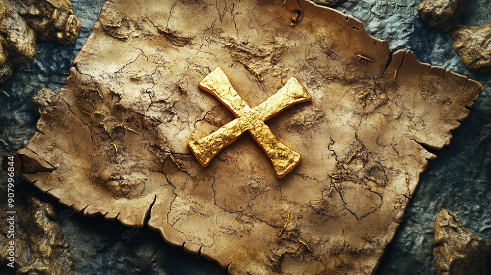 A treasure map with a golden X marking the spot. treasure map golden X ...