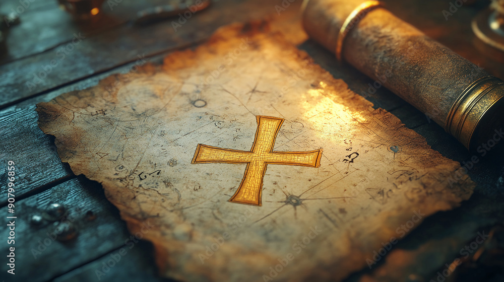 A treasure map with a golden X marking the spot. treasure map golden X ...