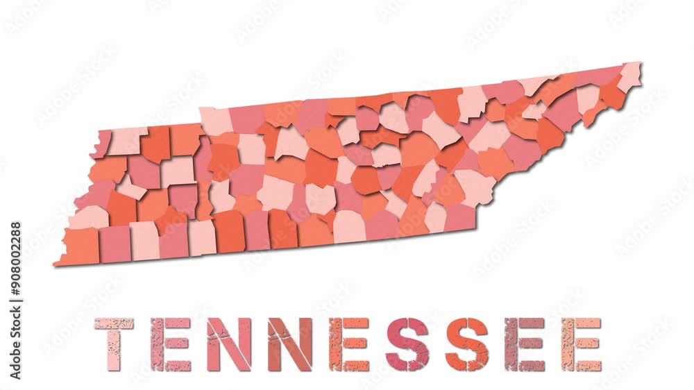 Tennessee map with paper regions. Animated US state map growing from ...