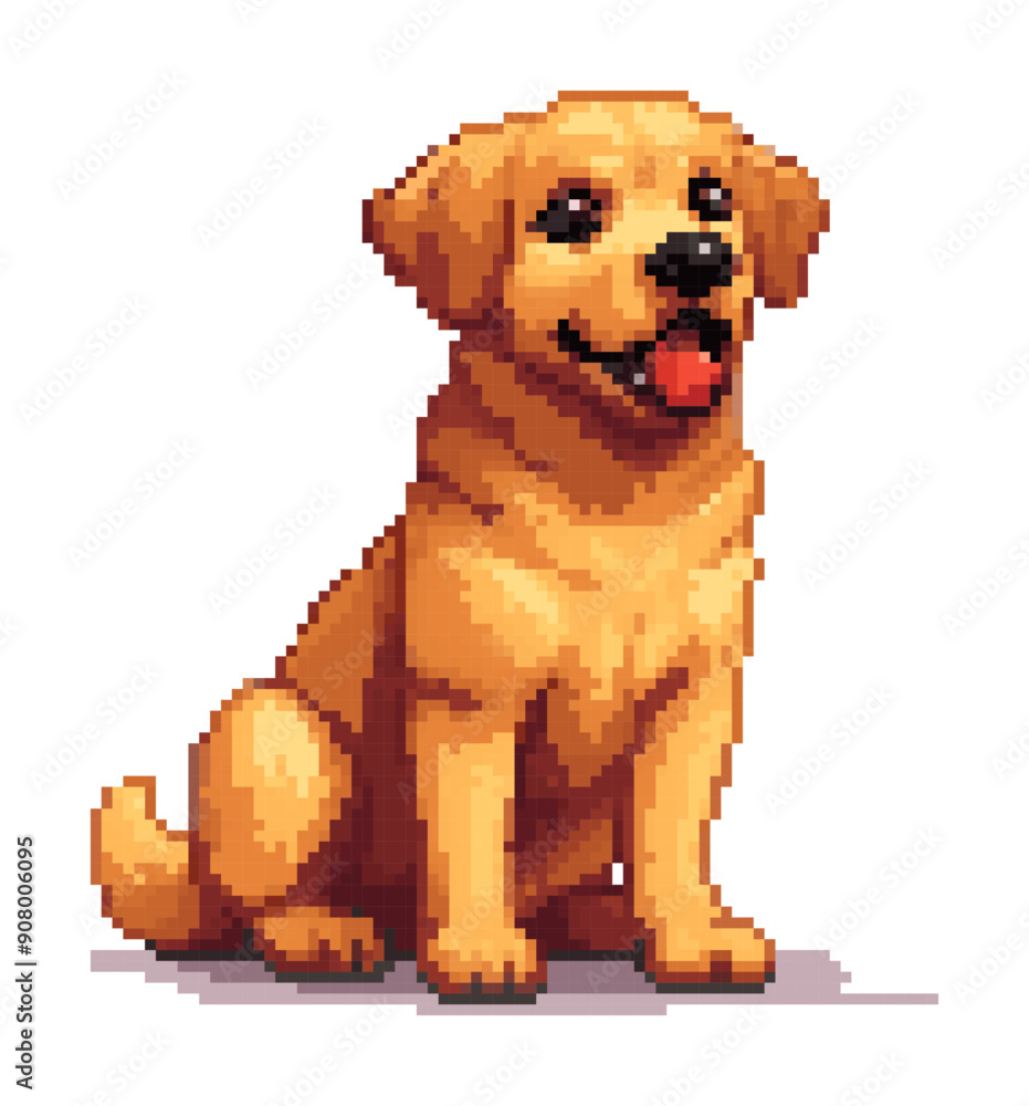 Dog pixel art. Labrador golden retriever cute puppy, 8 bit pixel style ...