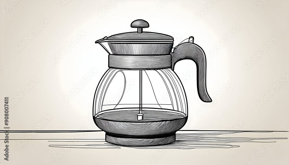 One line drawing and continue for coffee percolator on digital art ...