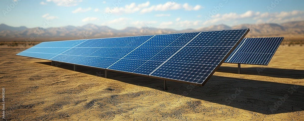 Solar panels in barren desert, renewable energy, sustainable future ...