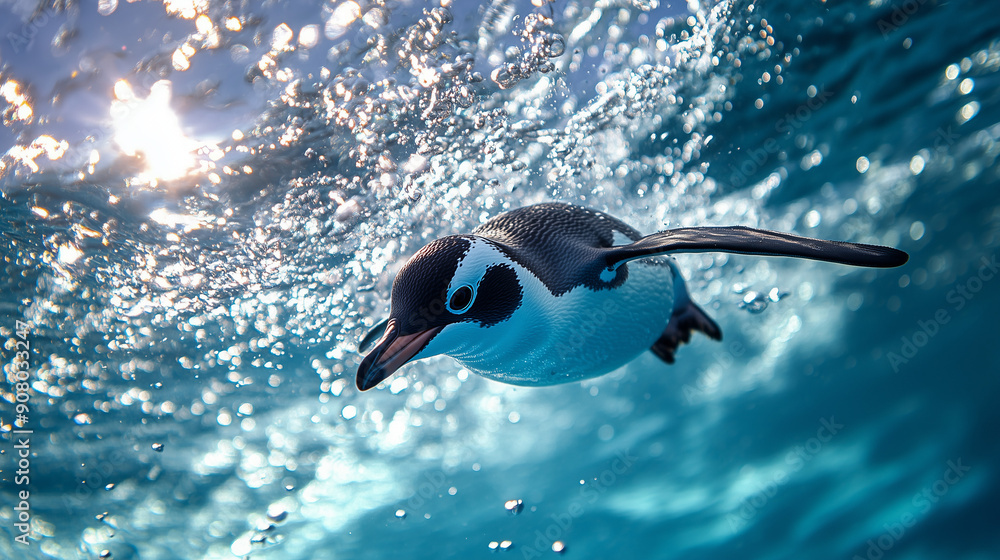 Penguin Swimming Underwater. Penguin swimming dynamically underwater ...