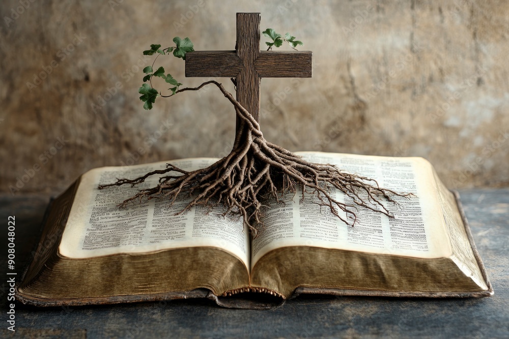 Living Word. The Living Word: A Cross with Roots Intertwined in an Open ...