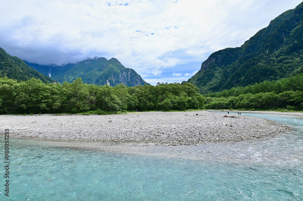 Scenic View of Azusa River and Alpine Landscape of Kamikochi in the ...