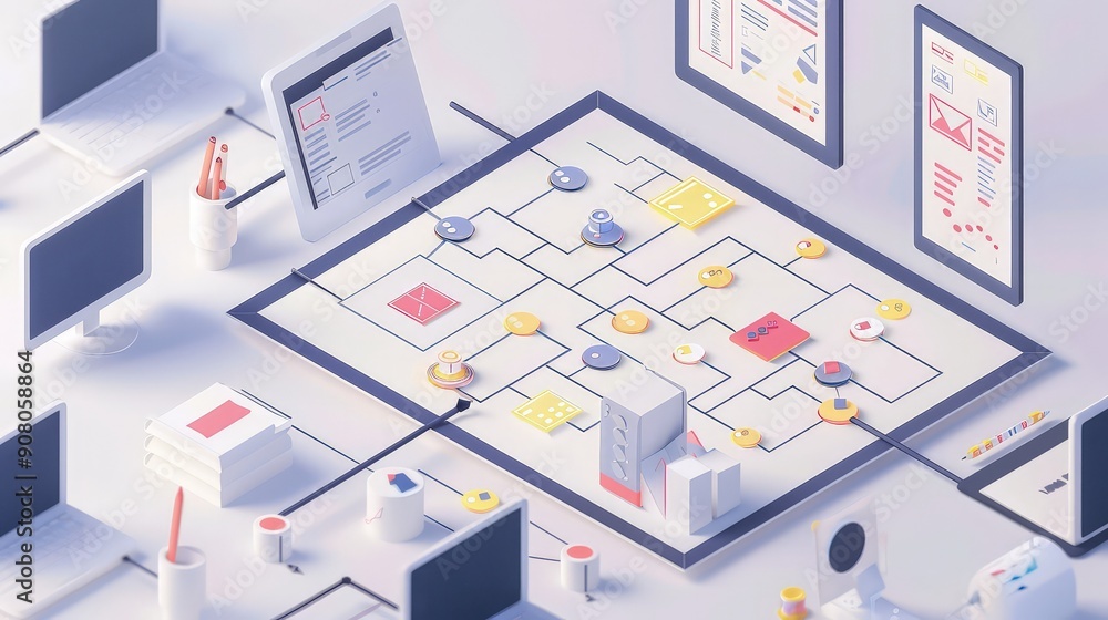 A minimalist depiction of a CRM strategy session, showing a virtual ...