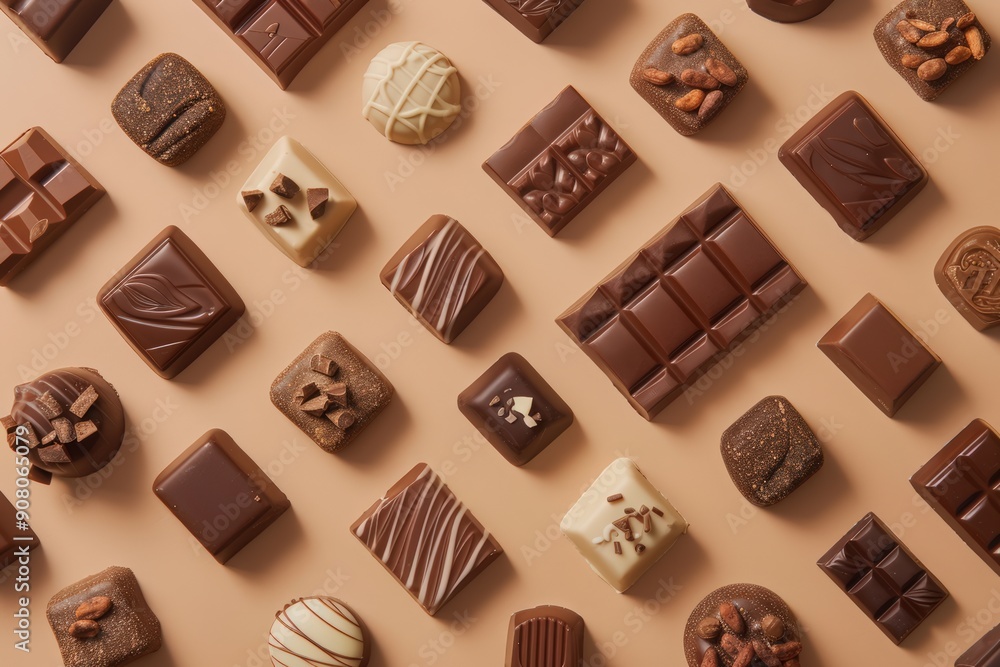 world chocolate day text with different types of chocolates, top view ...