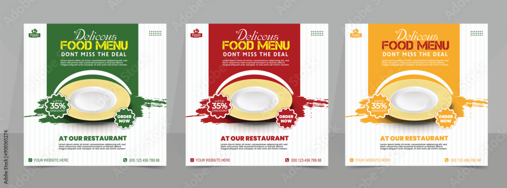 Food social media post template. vector illustration with plate. Set of ...