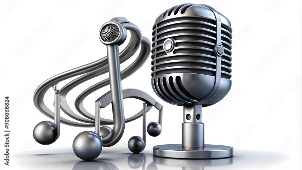 3d microphone with music note is symbol denoting a musical sound. mic ...