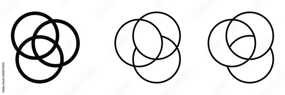 overlapping circles vector drawing, version with three to seven objects ...
