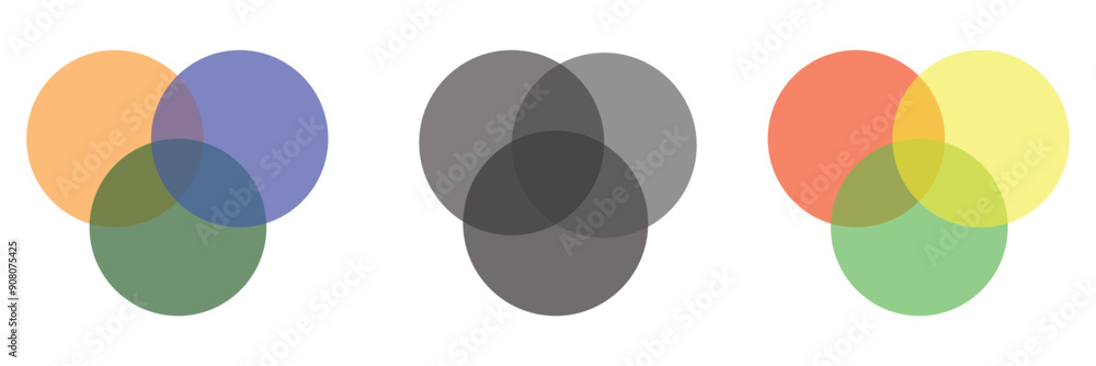 Venn diagram three overlapping circles chart line and solid. Business ...