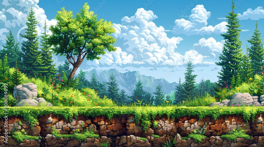 Pixel art game background with button level up video game Stock ...