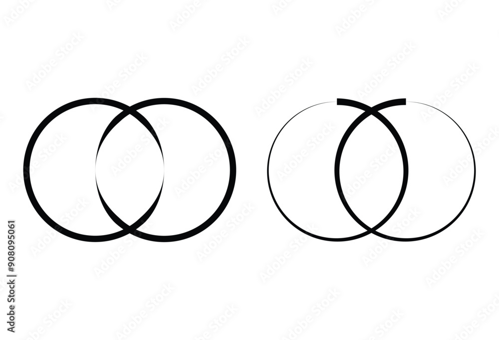 Simple overlapping circles vector drawing, diagram icons in line style ...