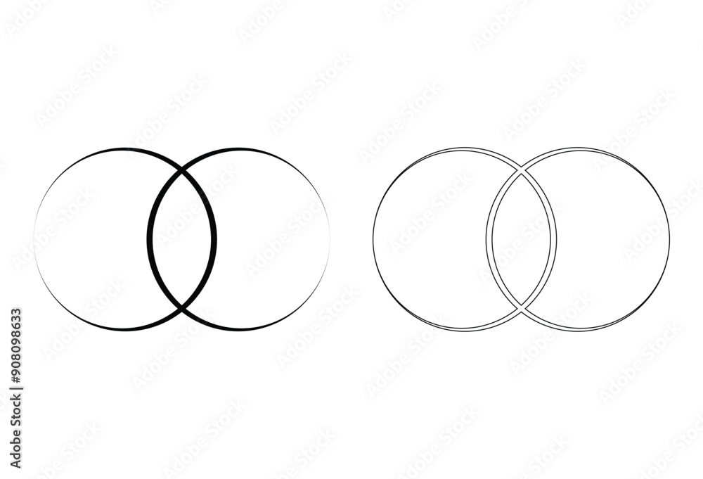 Simple overlapping circles vector drawing, diagram icons in line style ...