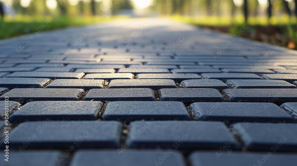 Pathway with tactile paving for the blind in a bright outdoor setting ...
