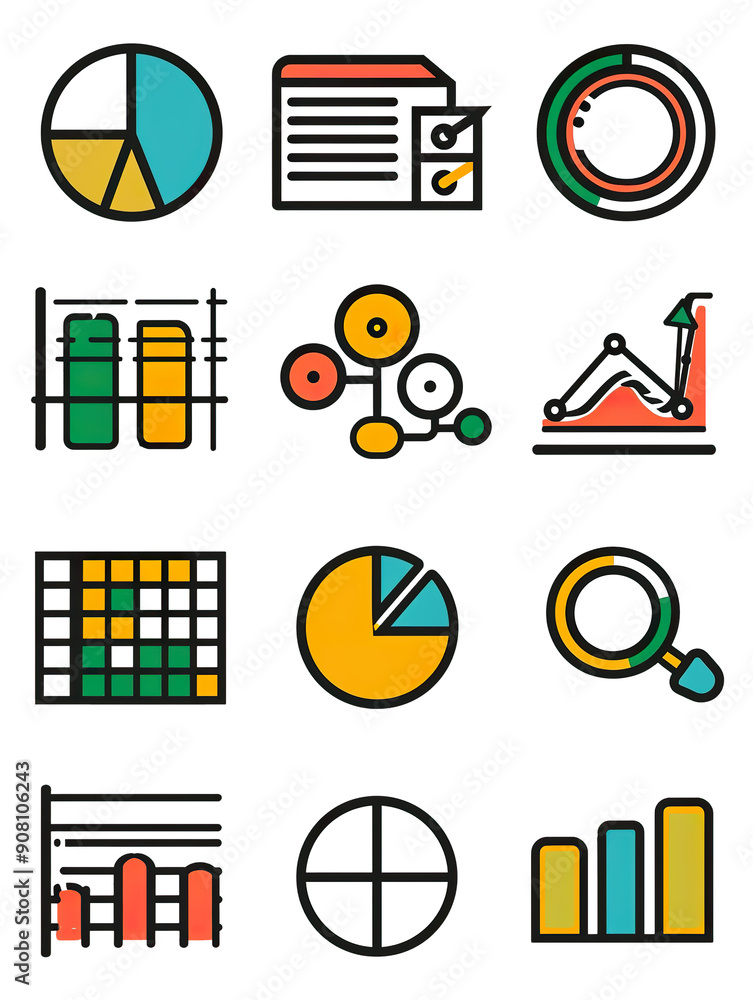 Colorful Icons Representing Various Data Visualization Charts and ...