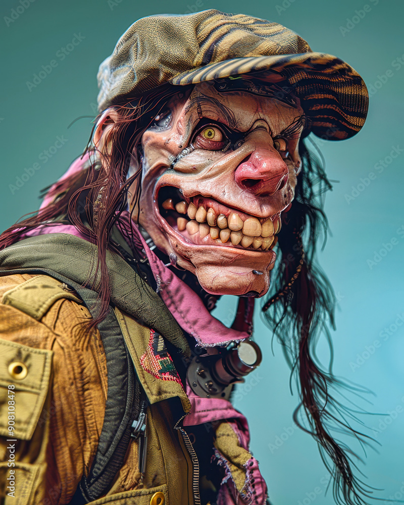 Bizarre Cyborg Creature with Bulging Eyes and Distorted Form in Surreal ...