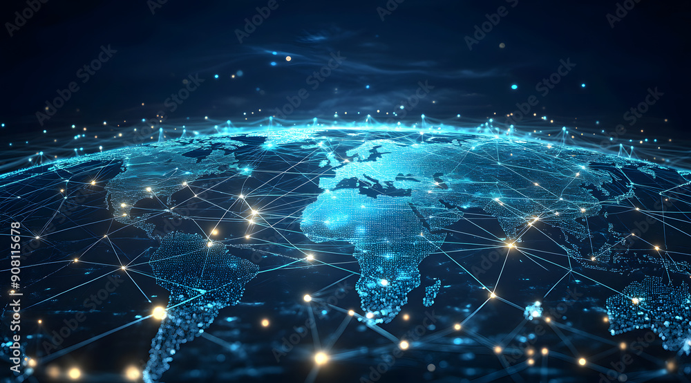 Global Map with Interconnected Nodes Representing the Internet of ...