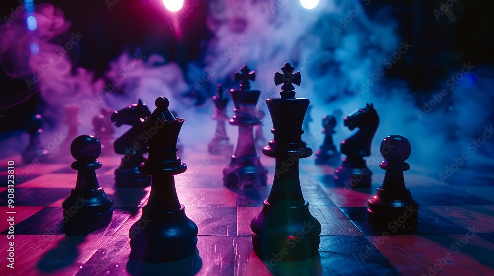 Chess pieces on a chess board with smoke coming out of them Stock ...
